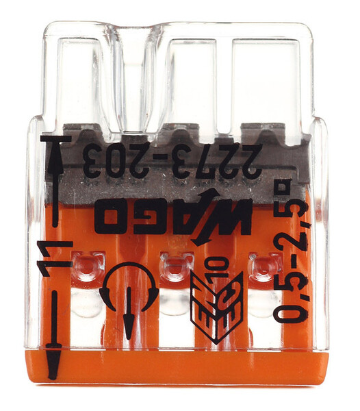 Клемма на 3 провода Wago 0,5-2,5 кв.мм самозажимная без пасты (100 шт ...