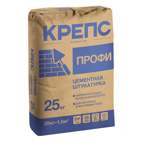 Штукатурка цементная Крепс Профи армированная 25 кг — купить в Санкт ...
