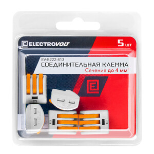 Клемма на 3 провода Electrovolt 222-413 0,08-(2,5)4 кв.мм с рычажками ...