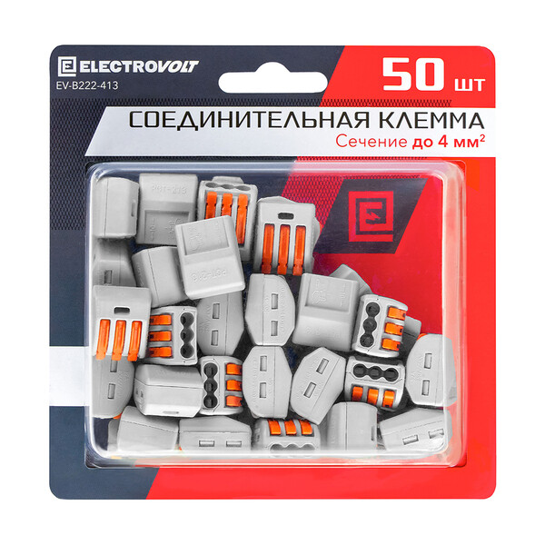 Клемма на 3 провода Electrovolt 222-413 0,08-(2,5)4 кв.мм с рычажками ...