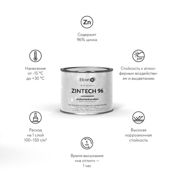 Грунт-эмаль цинконаполненная Elcon Zintech 96 серая матовая 1 кг ...