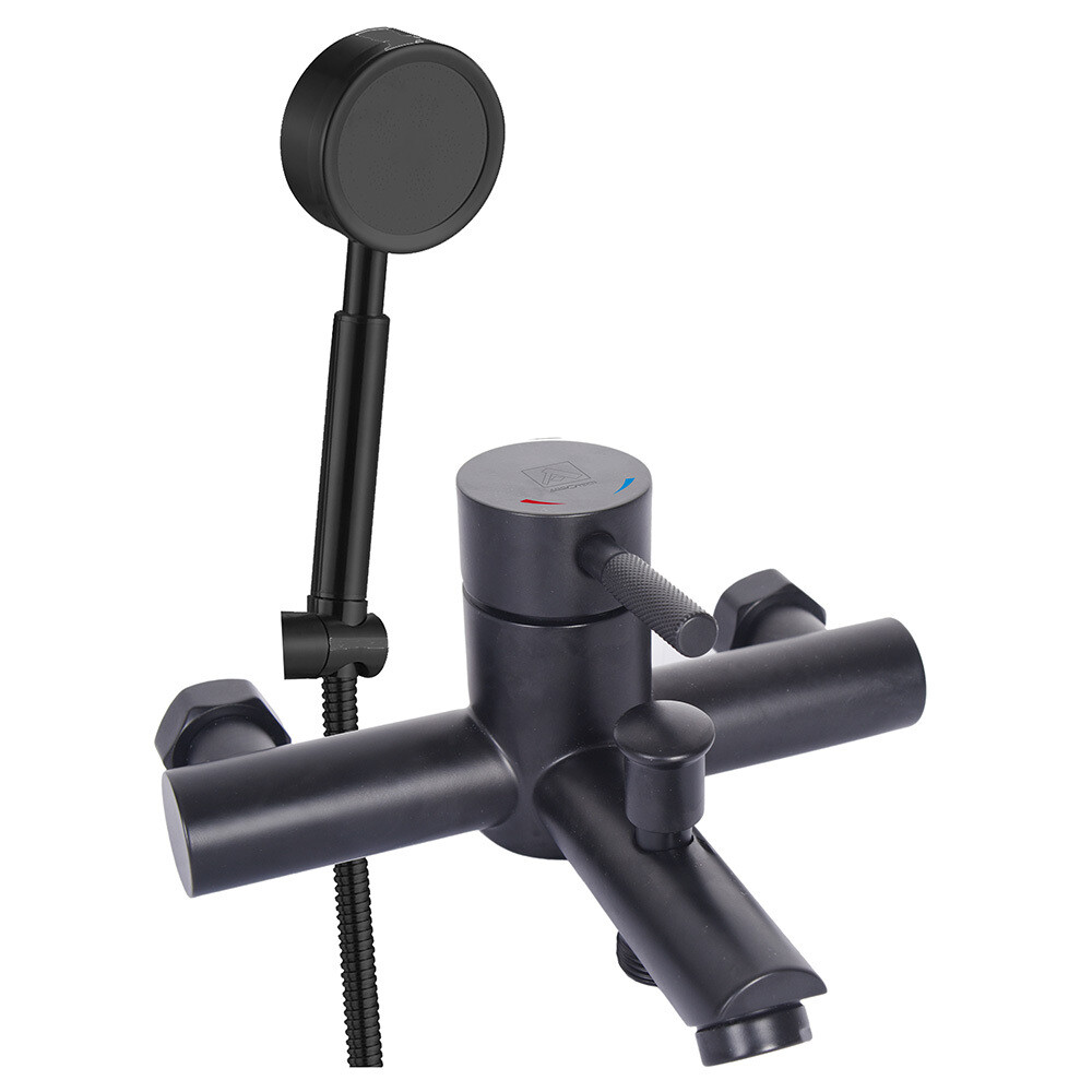 Смеситель для ванны ARGOtech Solid черный однорычажный с коротким изливом с лейкой (35-05 SOLID ...