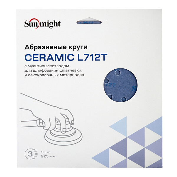 Диск шлифовальный Sunmight Ceramic d225 мм P180 на липучку пленочная ...