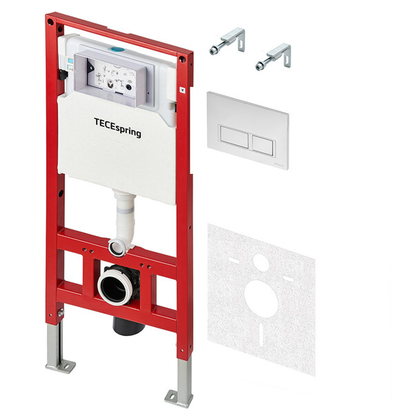 Инсталляция Tece Spring для подвесного унитаза с кнопкой хром со звукоизоляцией (S955201 ...