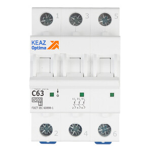 Автоматический выключатель модульный КЭАЗ OptiDin BM63 3P 63А тип C 4,5 кА 230/400 В (326818 ...