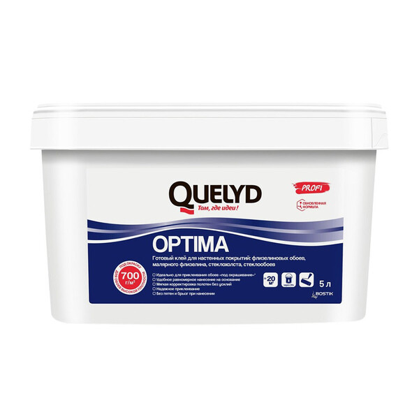 Клей для стеклообоев Quelyd Optima готовый 5 л — купить в Москве: цены, характеристики, отзывы и ...