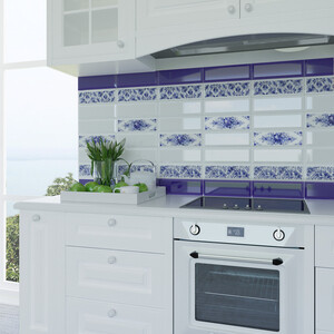 Плитка декор Gracia Ceramica Метро Гжель 03 бело-синий 100x300x8 мм ...